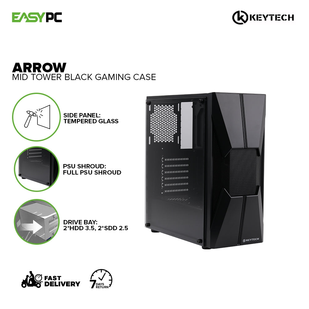 KeytechÂ ArrowÂ Mid TowerÂ 7 slot PCI, 8 Pcs Fan Slot PC Case Gaming B ...