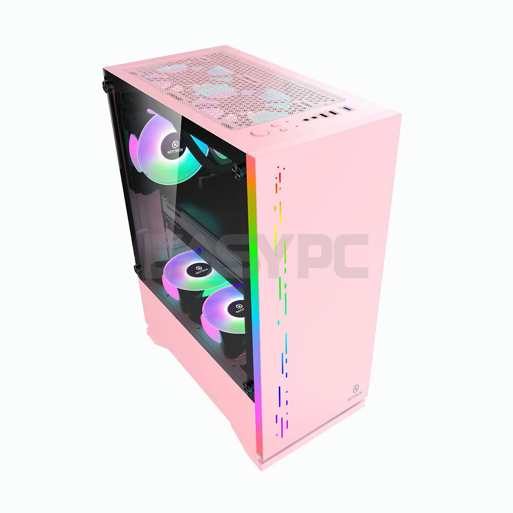 Keytech Shield Mid Tower Gaming PC Case Pink, White, Black or Mint – EasyPC