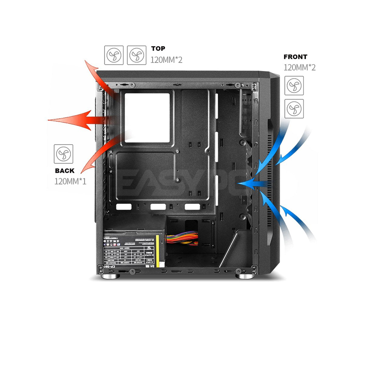 Keytech T-300 Mid Tower 7 slot PCI, 5 Pcs Fan Slot PC Case Gaming Whit ...