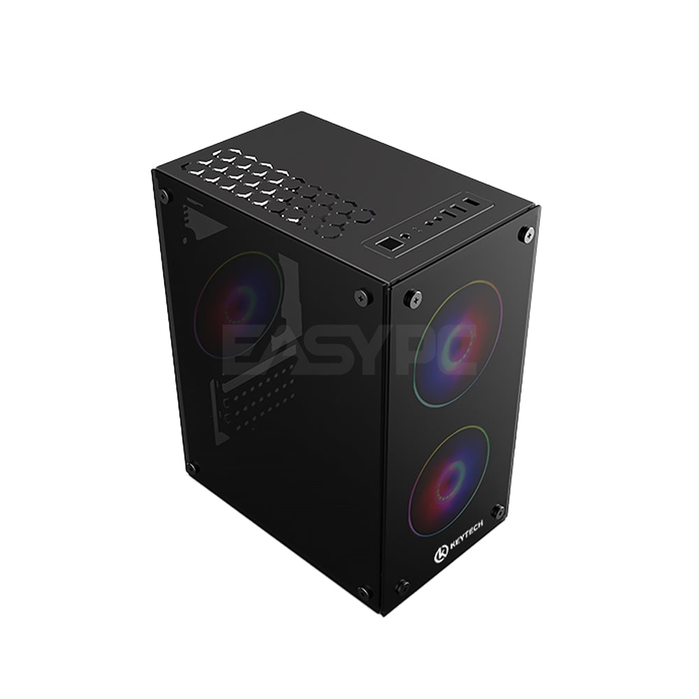 Keytech T-800 Micro ATX Tempered Glass Gaming PC Case Black – EasyPC