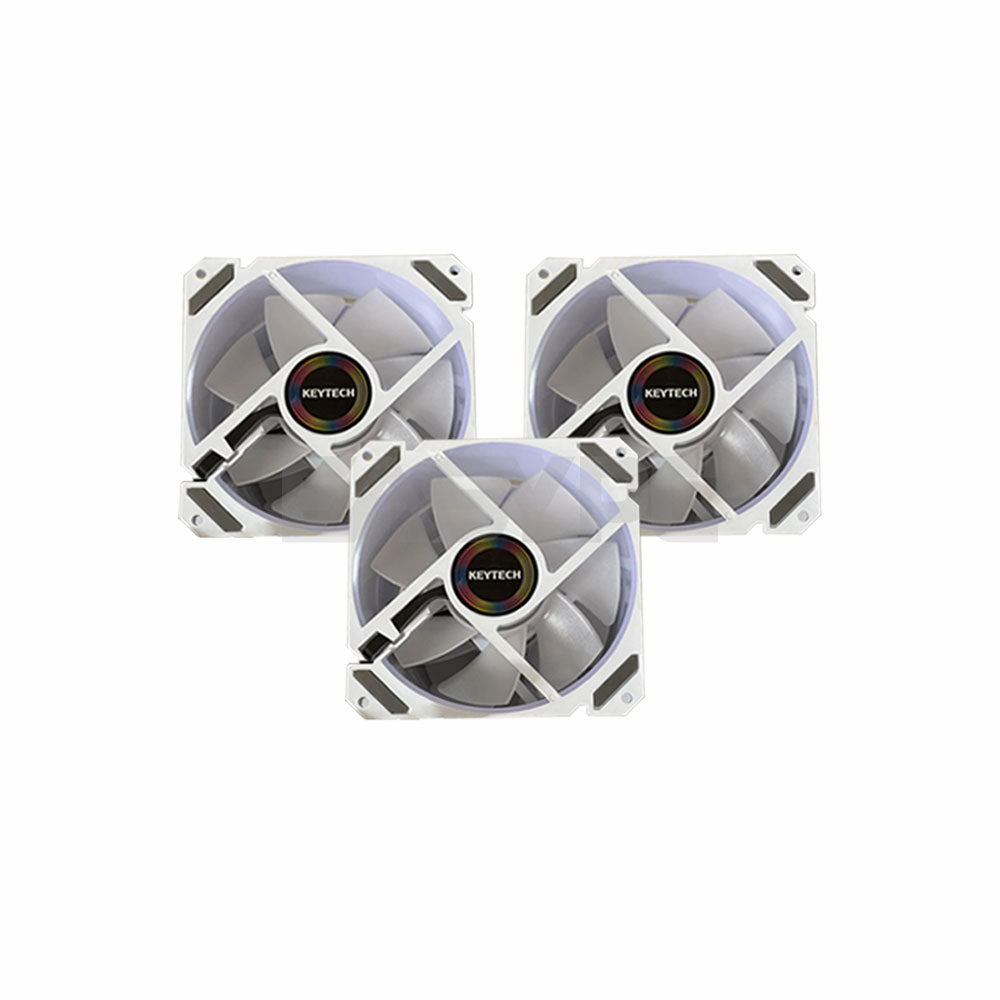 Keytech White Tornado 3in1 120mm Chassis Fan with Control Hub and Remo ...