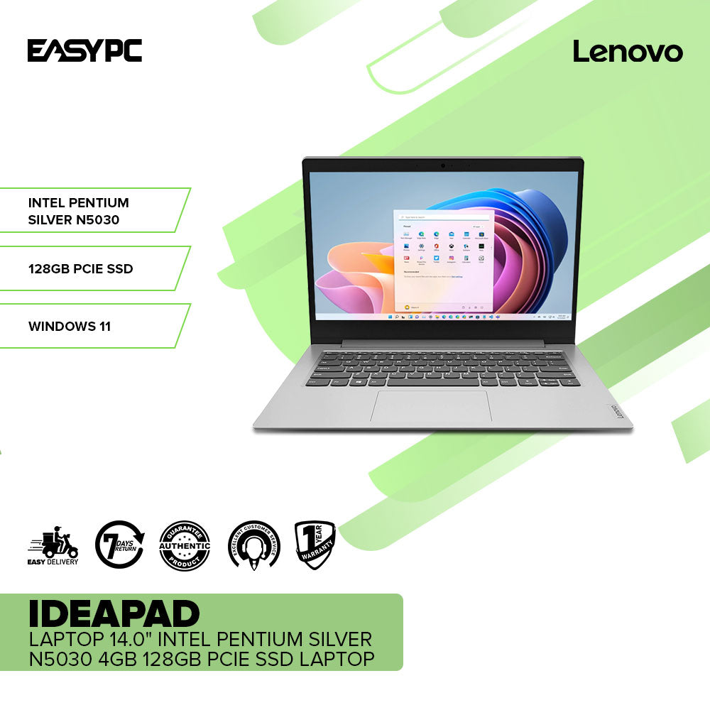 Lenovo IdeaPad Laptop, 14.0" Intel Pentium Silver N5030/4GB/128GB PCIe ...
