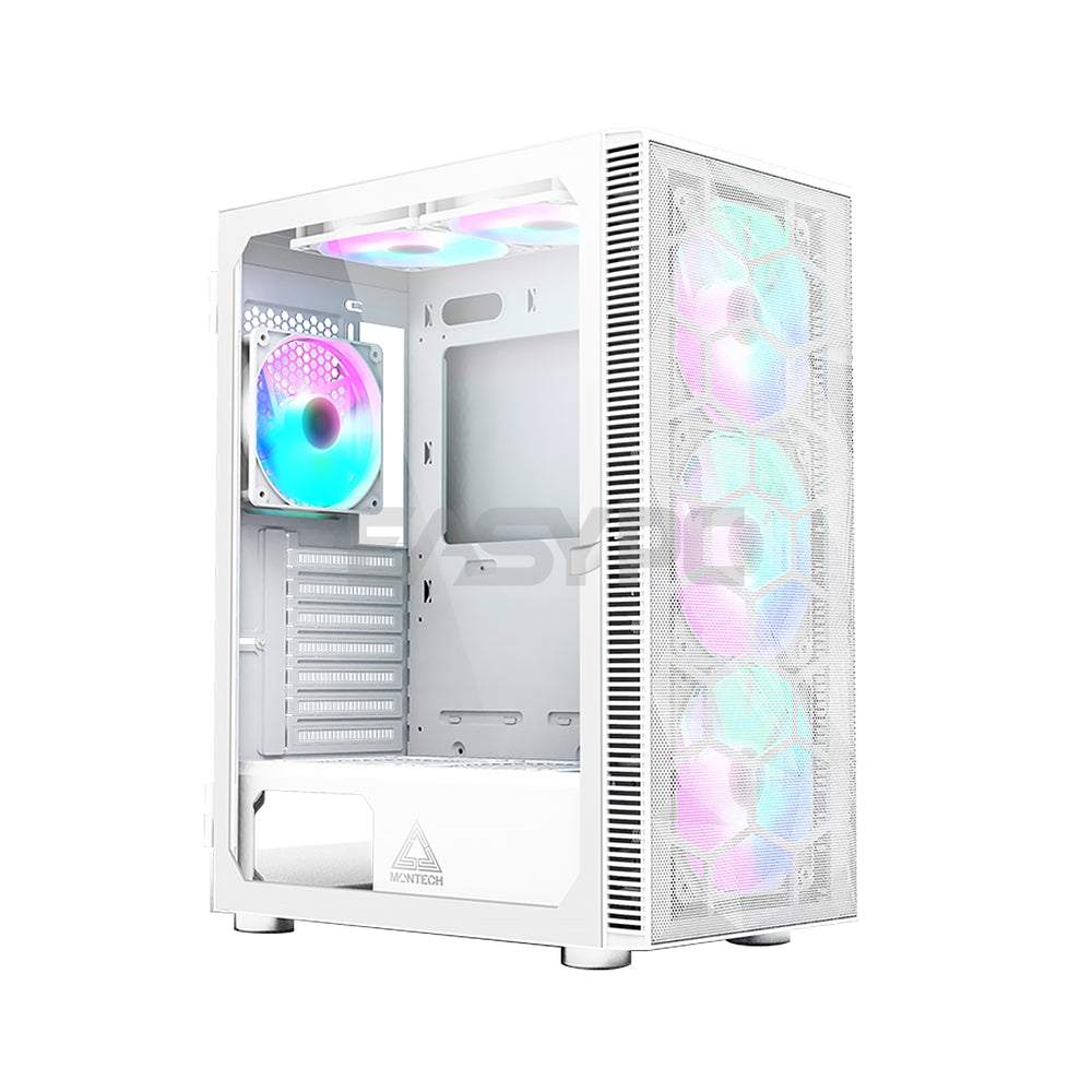 Montech X3 Mesh White ATX Case with 3*140mm, 3*120mm LED Rainbow Fans ...
