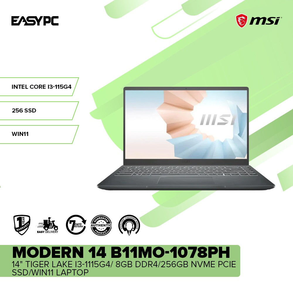 MSI Modern 14 B11MO-1078PH 14" Tiger lake i3-1115G4/ 8GB DDR4/256GB NV ...