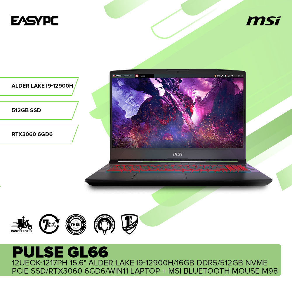 MSI PULSE GL66 12UEOK-1217PH 15.6" Alder Lake i9-12900H Win11 Laptop + – EasyPC