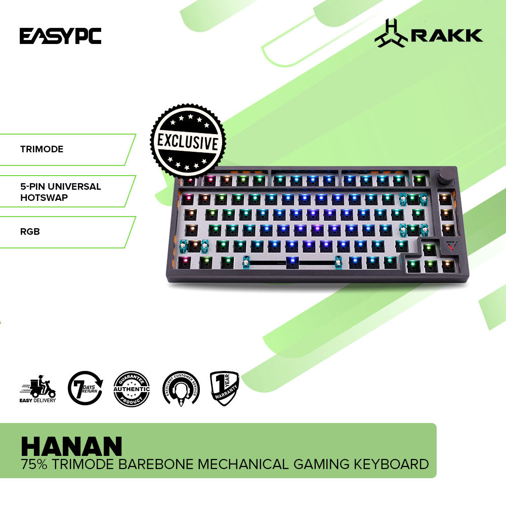 RAKK HANAN 75% Trimode Barebone Mechanical Gaming Keyboard + RAKK Bund ...