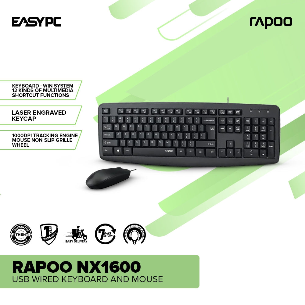 Rapoo NX1600 USB Wired Keyboard and Mouse Combo – EasyPC