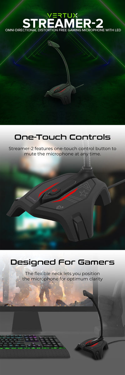Vertux Streamer-2 Omni-Directional Distortion Free Gaming Microphone w ...